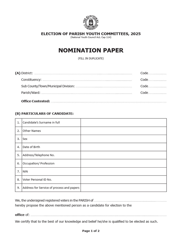 Youth Nomination Paper Parish | PDF | Democracy | Political Ideologies