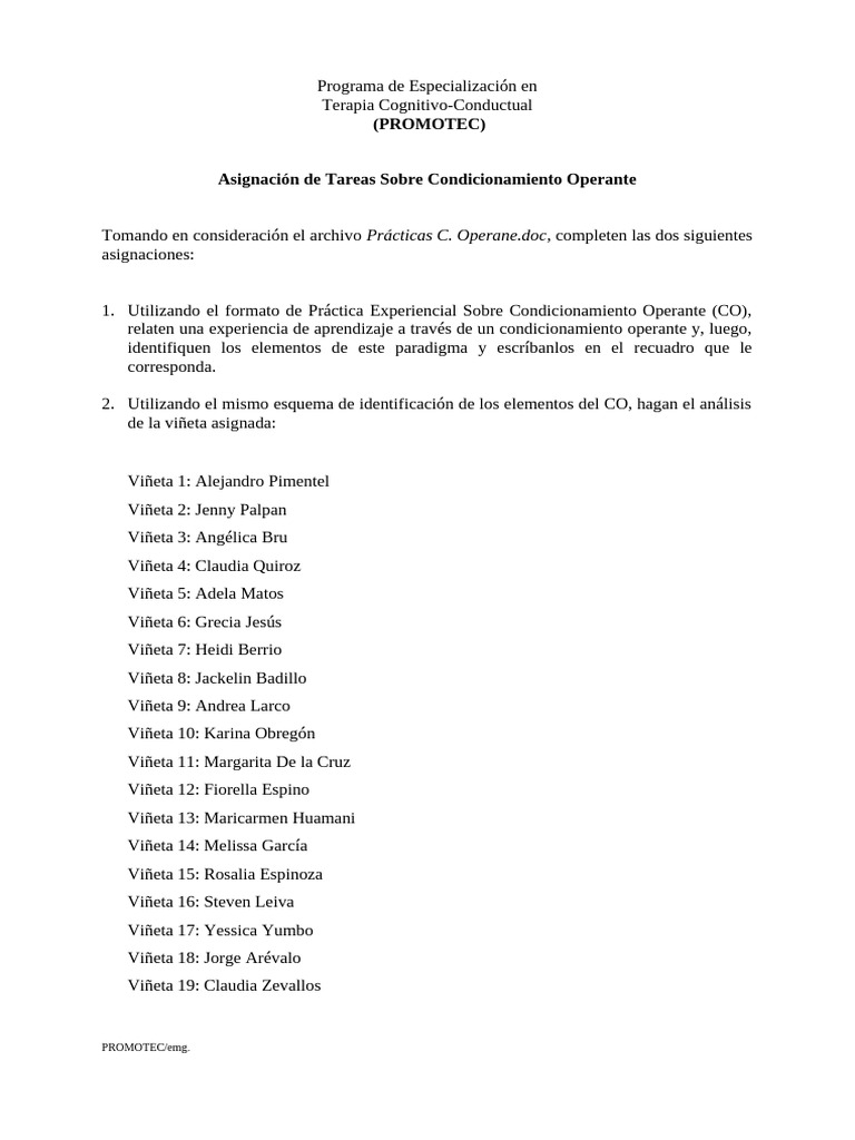 Asignación de Tareas C.O. | PDF