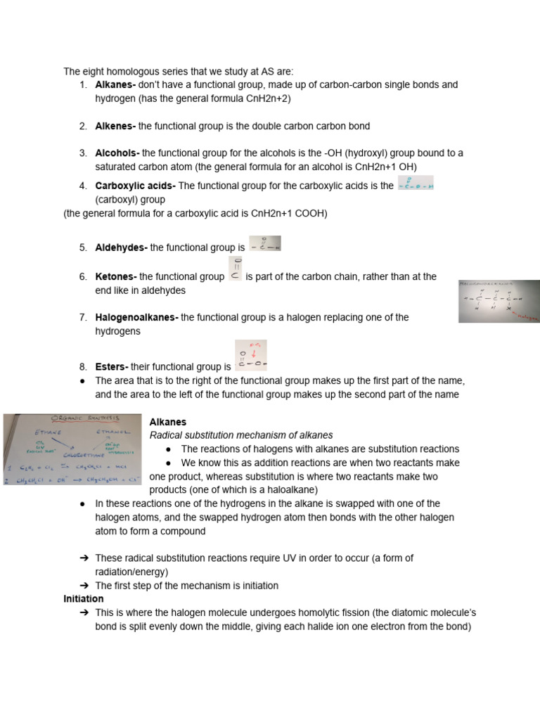 Overview of Organic Homologous Series | PDF | Alkene | Chemical Reactions