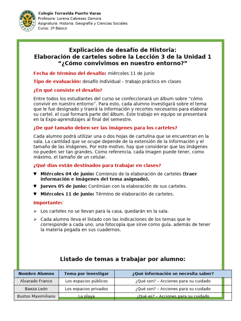 Explicación de Desafío de Historia 2do - Cómo Convivimos en Nuestro Entorno | PDF | Póster