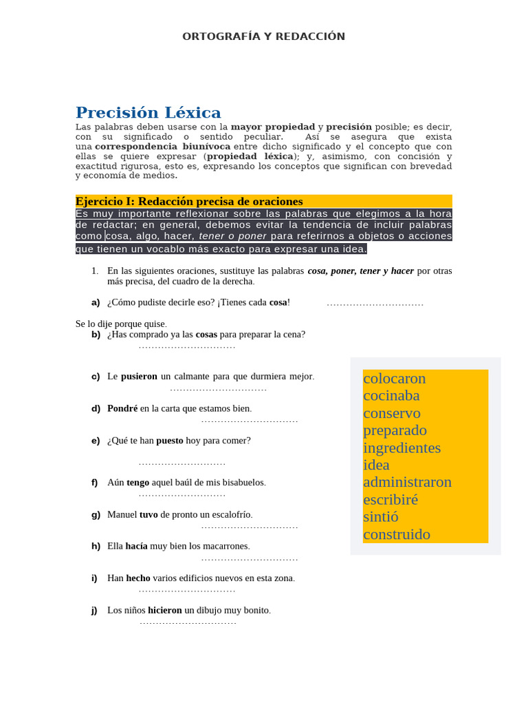 Práctica de Redacción y Ortografía | PDF