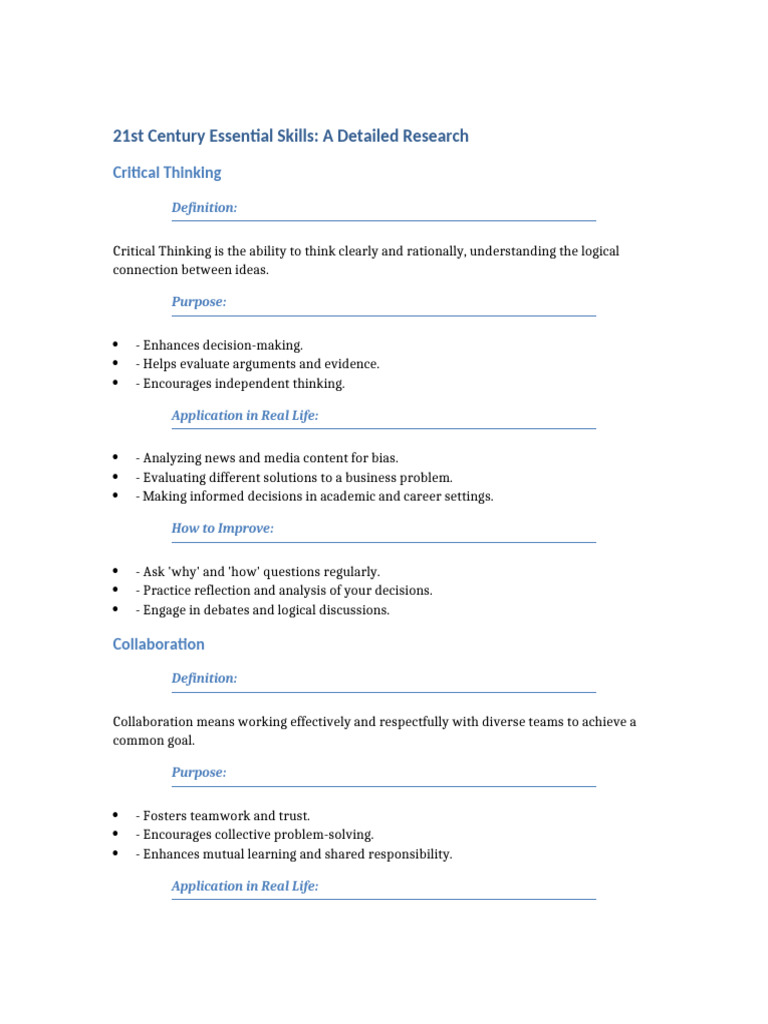 21st Century Skills Research | PDF | Critical Thinking | Time Management