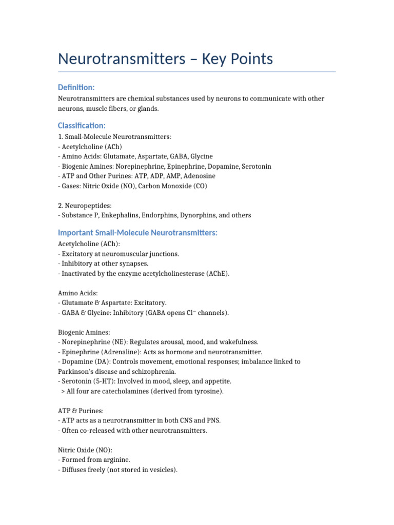 Neurotransmitters Assignment | PDF