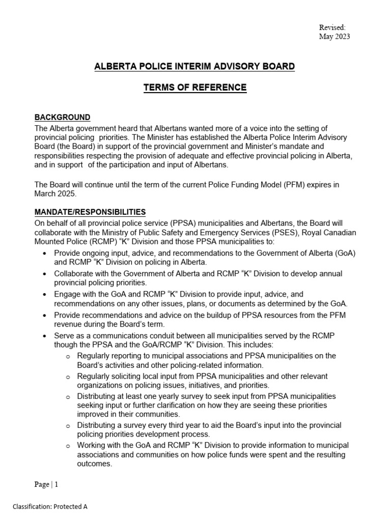 Alberta Interim Police Advisory Board Updated Terms of Reference - May ...