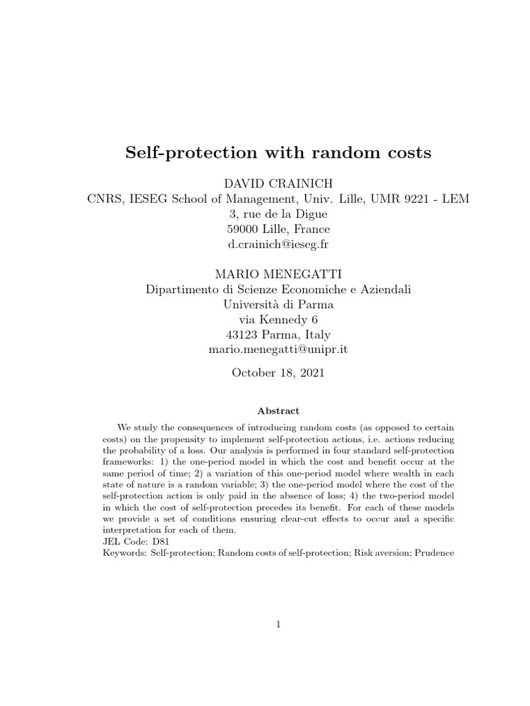 Self Protection With Random Costs | PDF | Risk | Risk Aversion