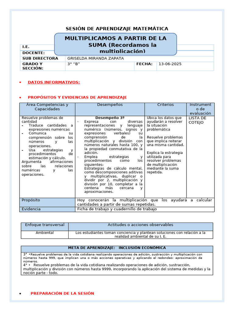 Sesion Multiplicamos A Partir de La Suma Repetida | PDF ...