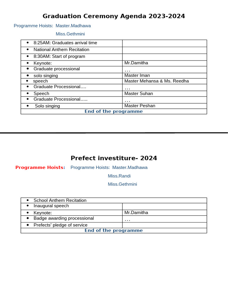 Graduation Ceremony Agenda | PDF