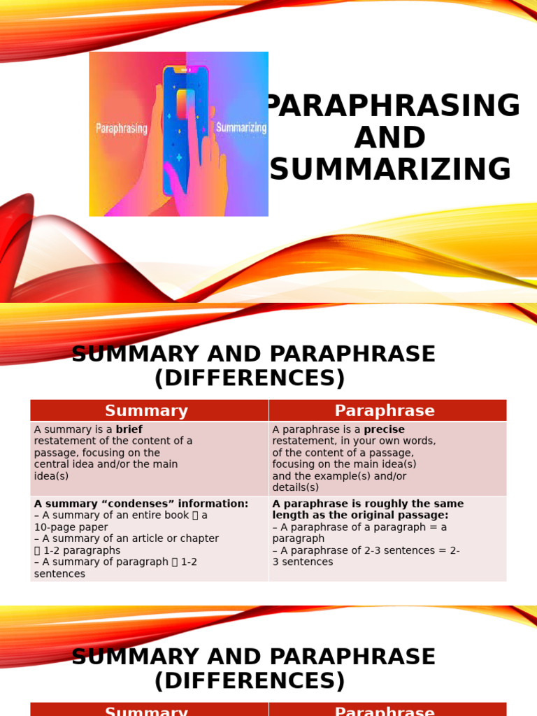 Paraphrasing and Summarizing. For Studs | PDF | Philology | Language ...