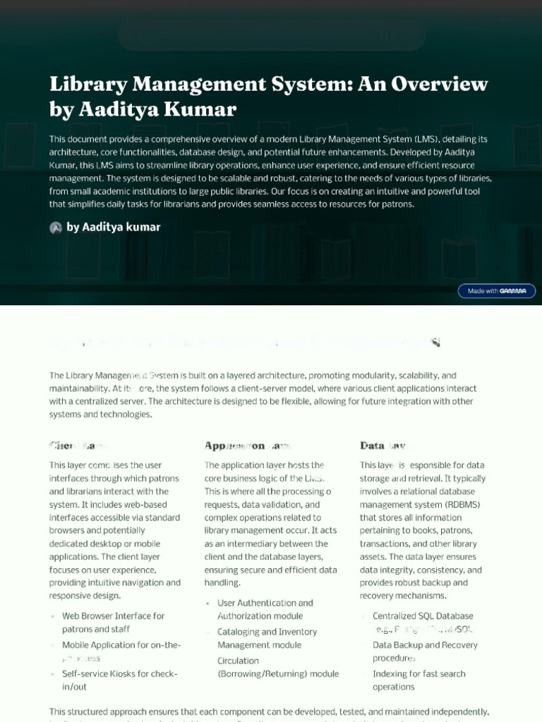 Library Management System An Overview by Aaditya Kumar Transformed | PDF