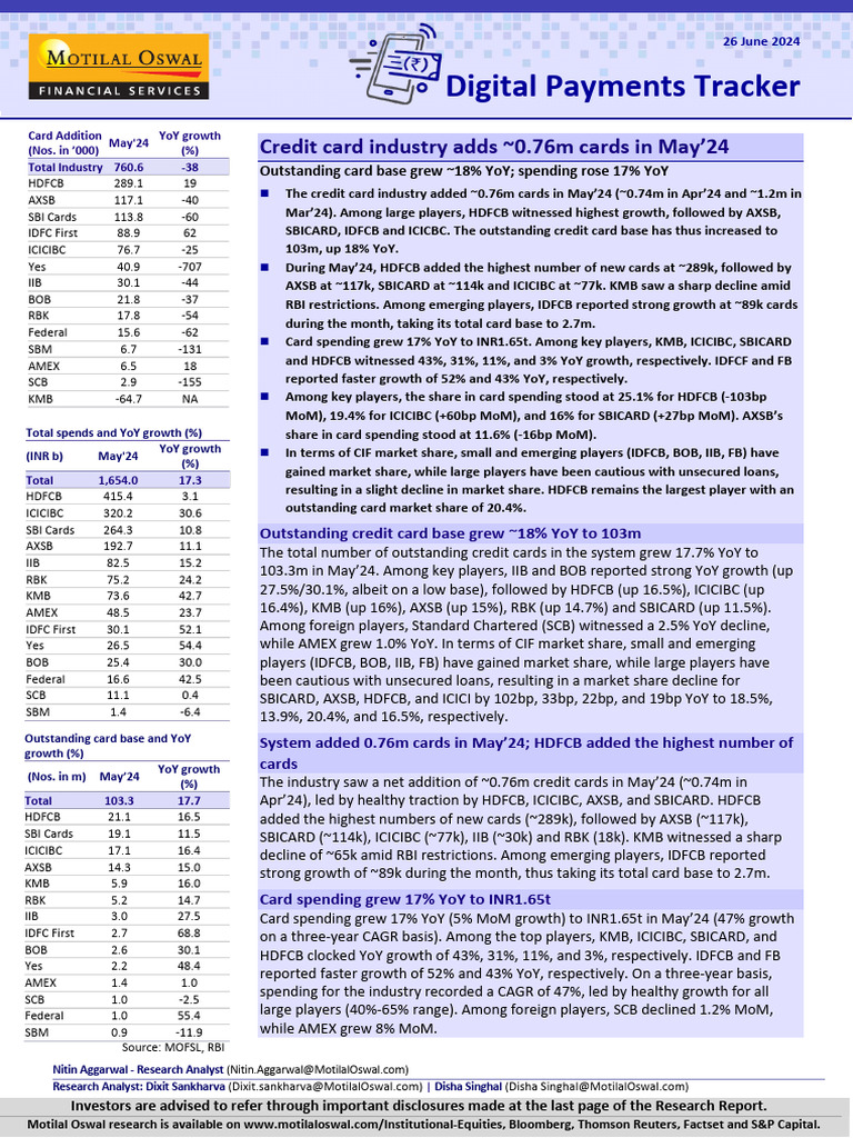 Motilal Oswal Banks Digital Payment Tracker | PDF | Banking | Credit