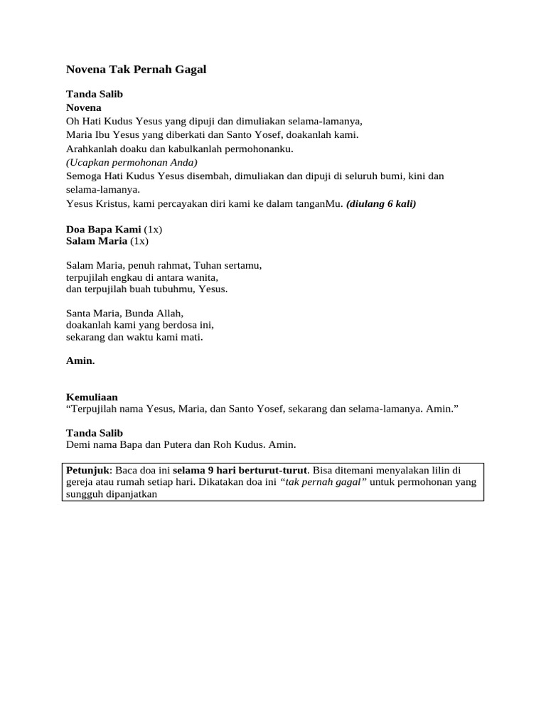 Novena Tak Pernah Gagal | PDF