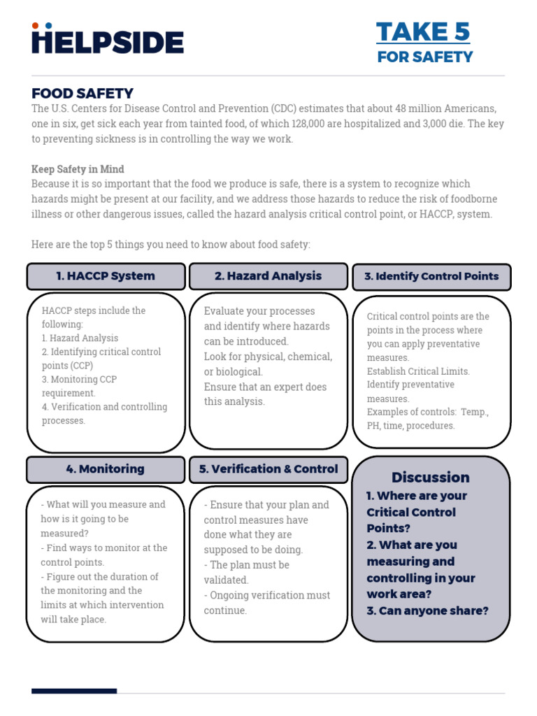 Take 5 For Safety Food Safety | PDF | Food Safety | Hazard Analysis And ...