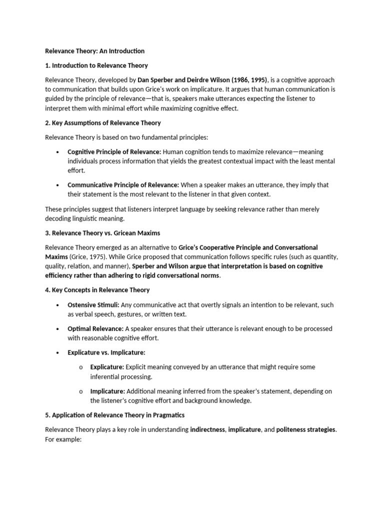 Introduction to Relevance Theory | PDF | Relevance | Communication