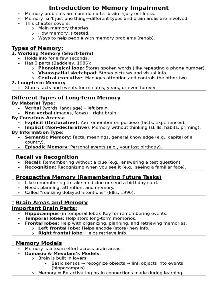 Introduction To Memory Impairment | PDF | Memory | Amnesia