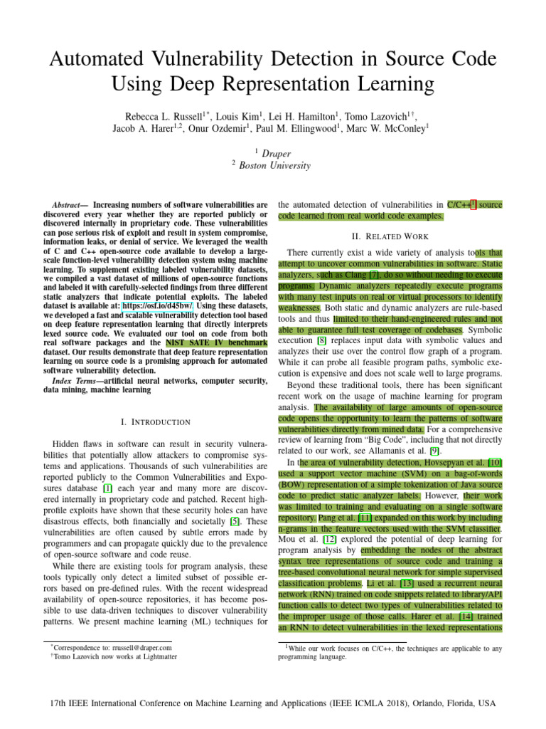 Automated Vulnerability Detection Using Deep Representation Learning | PDF | Machine Learning ...