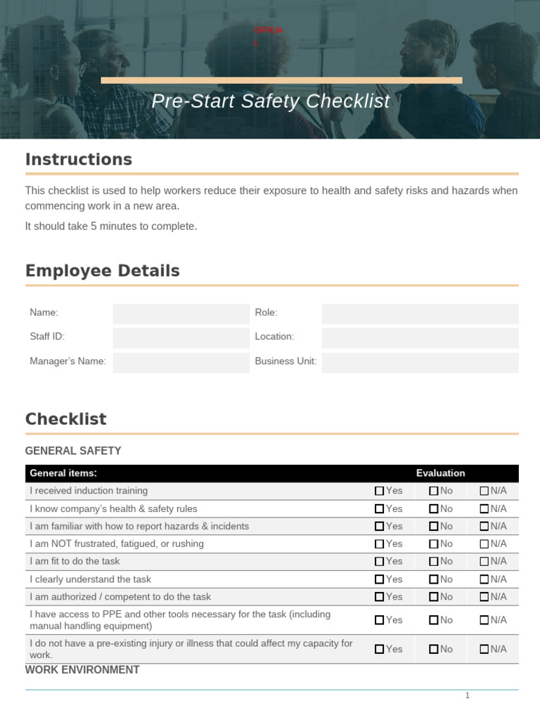 Take 5 Pre Start Safety Checklist | PDF | Electrical Connector ...
