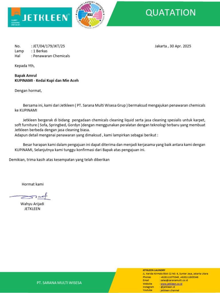 Penawaran Chemicals untuk Kupinami | PDF