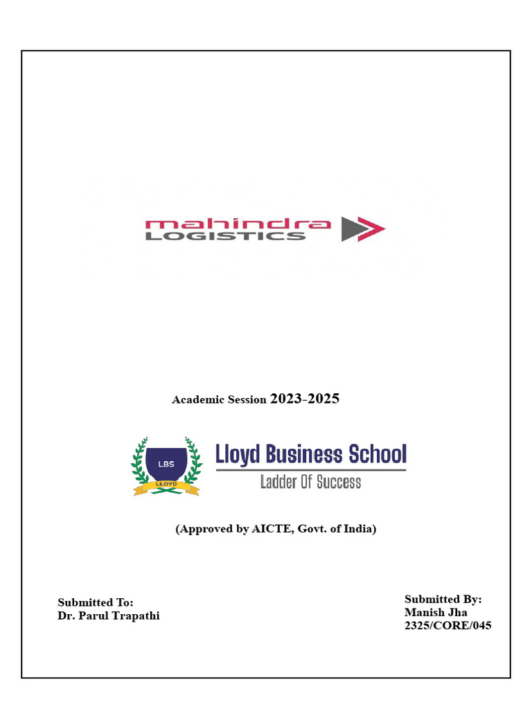 Report Mahindra logistics | PDF | Logistics | Warehouse