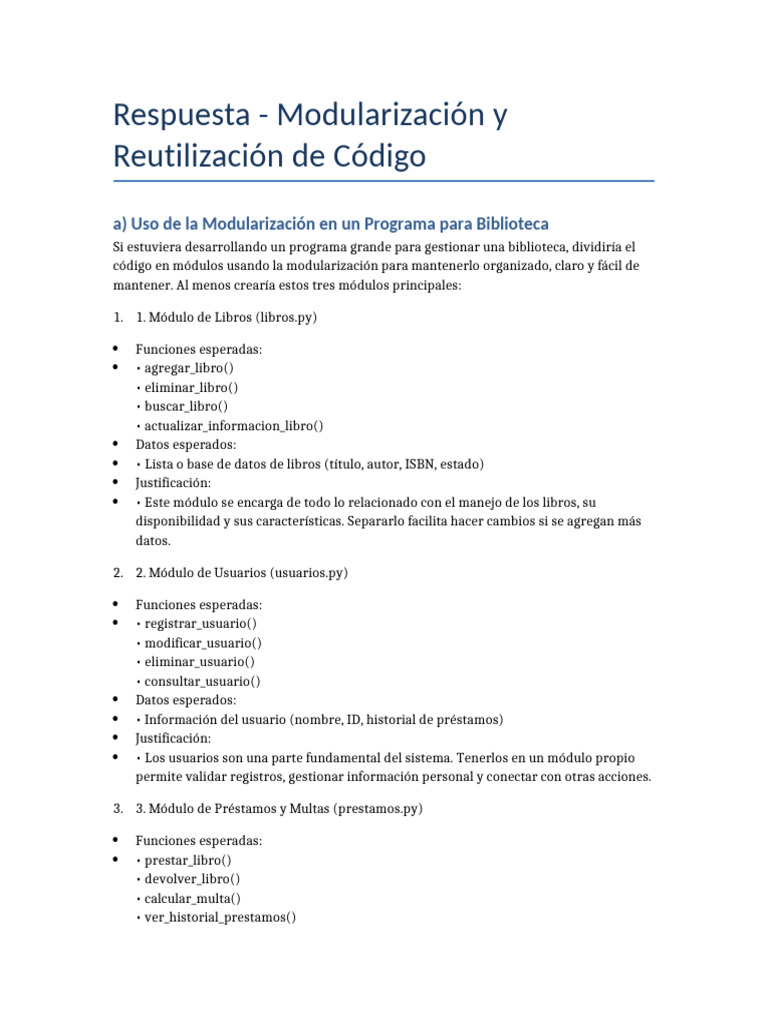 Modularización y Reutilización Biblioteca | PDF