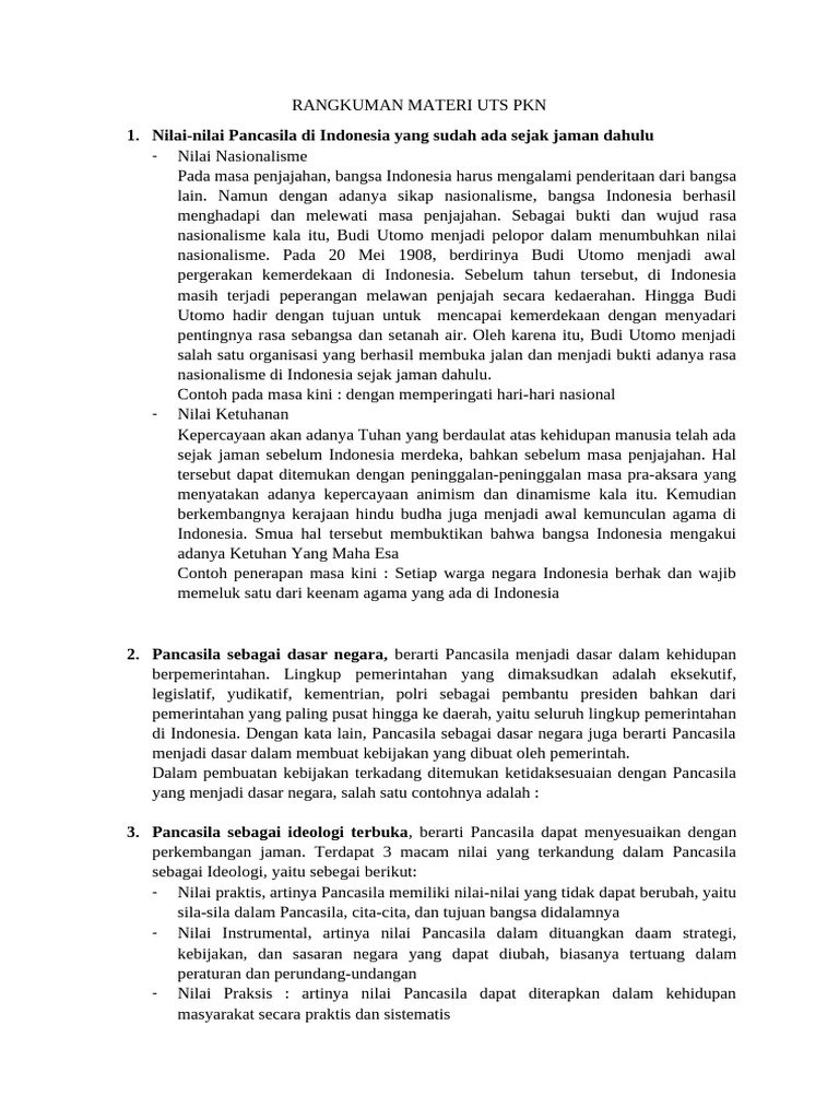 Rangkuman Materi Uts Pkn | PDF