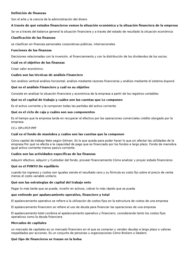 Definición de Finanzas | PDF | Capital de trabajo | Business