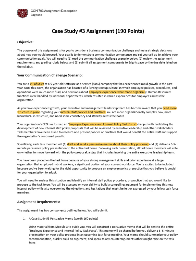 Assignment Description For Case Study 3 | PDF | Argument | Policy