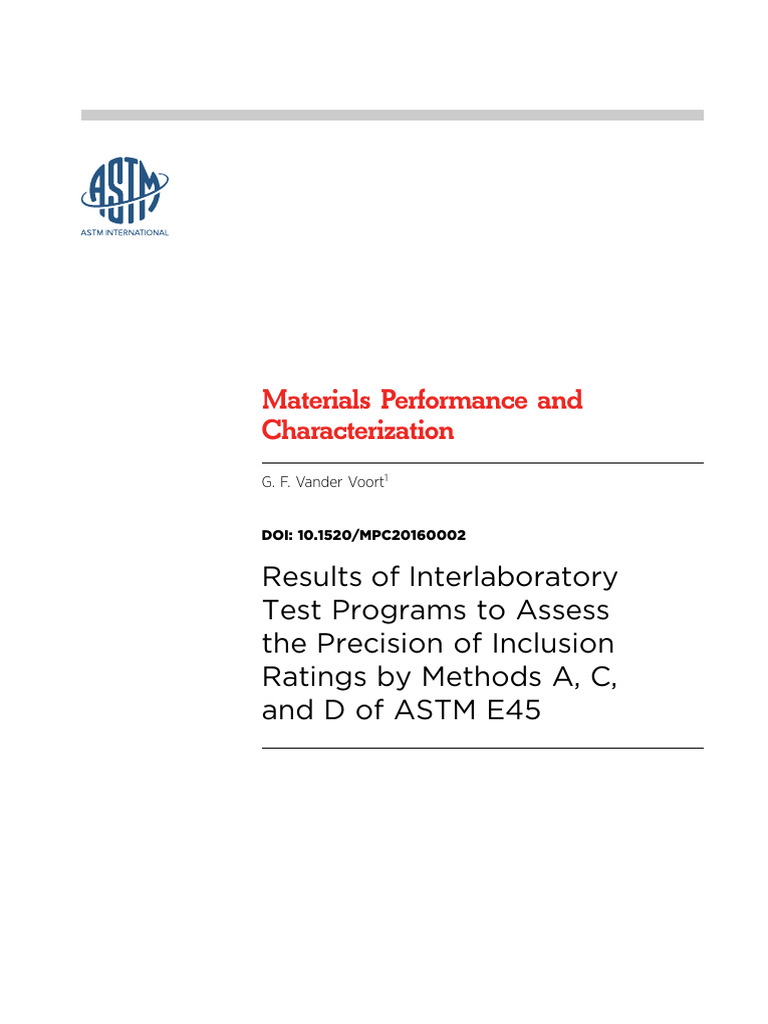 Results of Interlaboratory Test Program ASTM E45 | PDF | Applied And ...