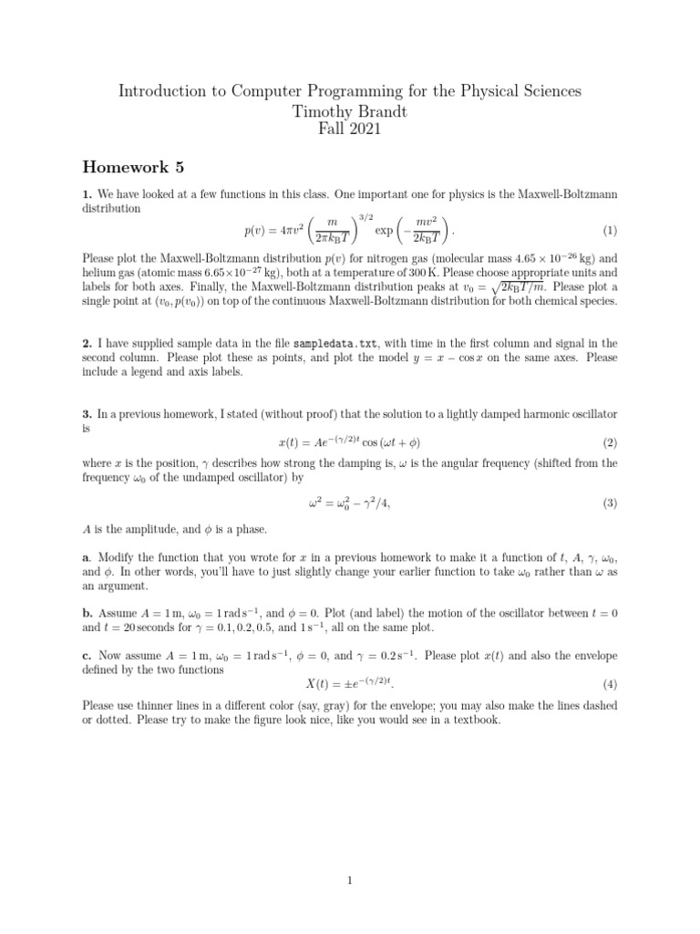 Intro To Physics Programming Homework5 | PDF | Damping | Applied And ...