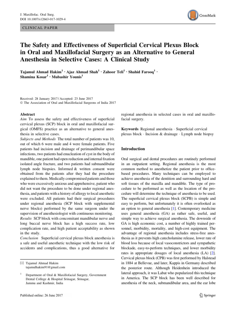 Superficial Cervical Plexus Block | PDF | Vertebra | Anesthesia