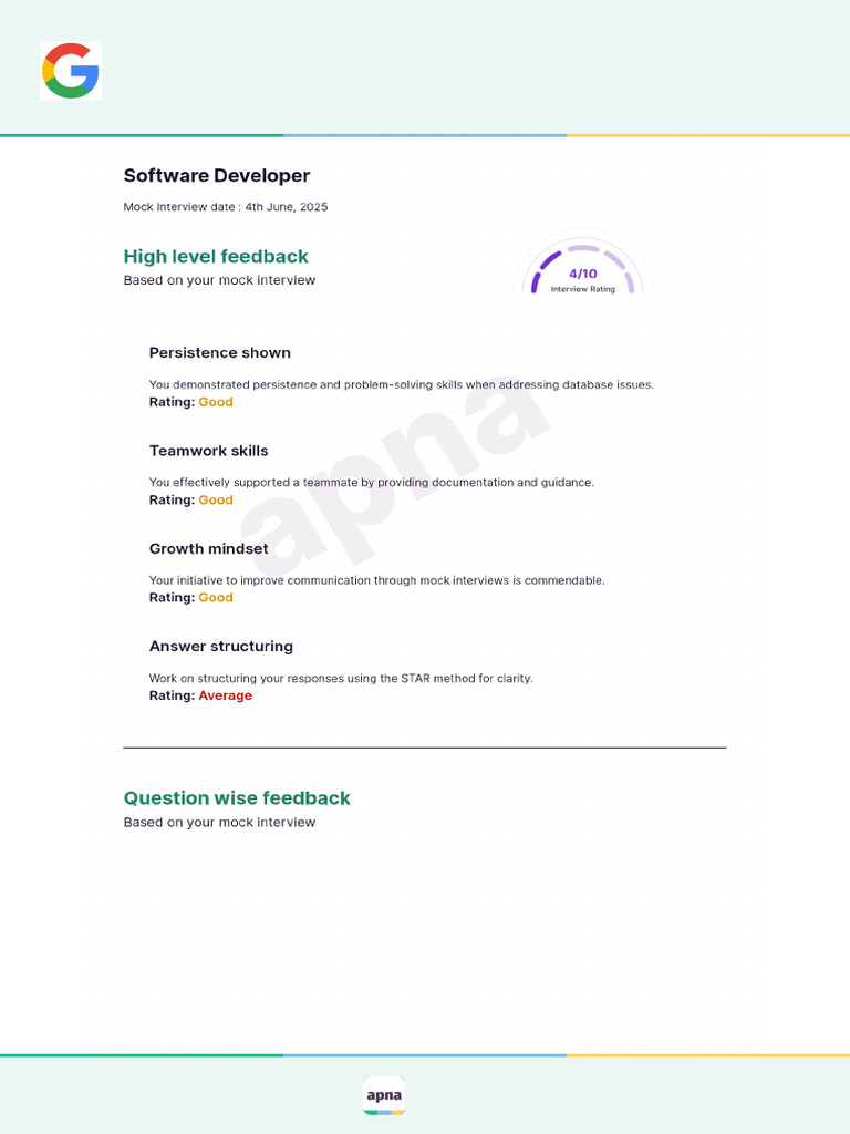 Apna Google Software Developer Interview Report 202506032048 | PDF