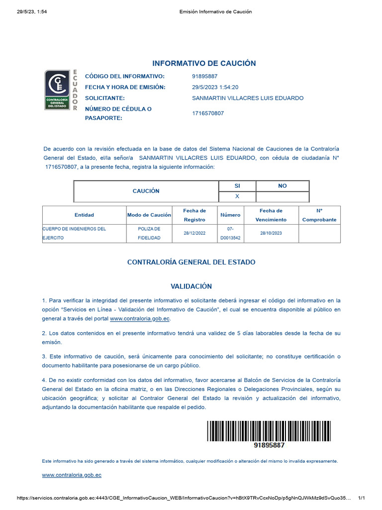 Informe Caucion | PDF