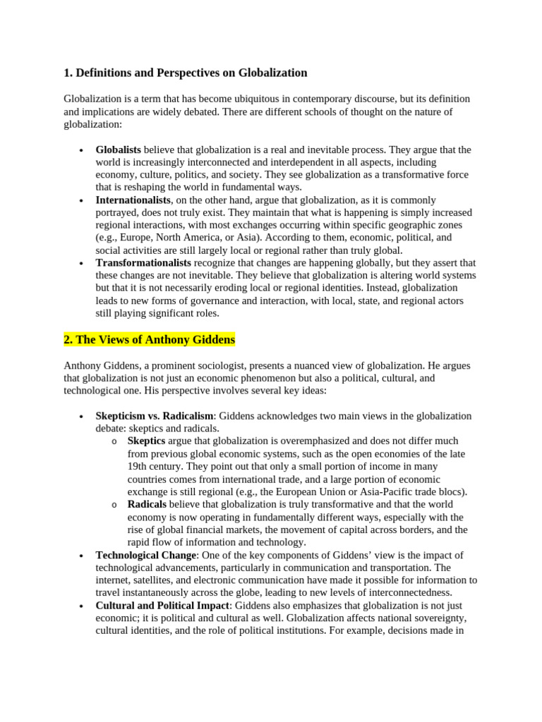 Globalization Notes Highlighted | PDF | Globalization | Economic Inequality