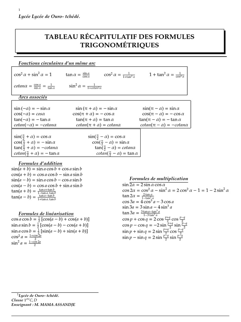 Formules Trigonométriques Essentielles | PDF | Trigonométrie | Géométrie