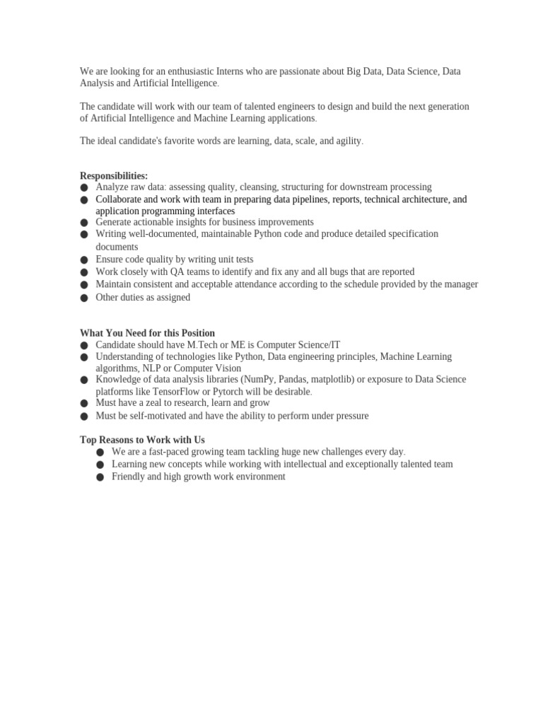 Big Data Intern Position in AI Team | PDF
