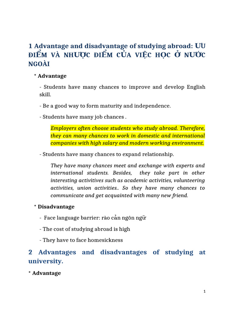 Advantages and Disadvantages of Study Options | PDF | Cost Of Living ...