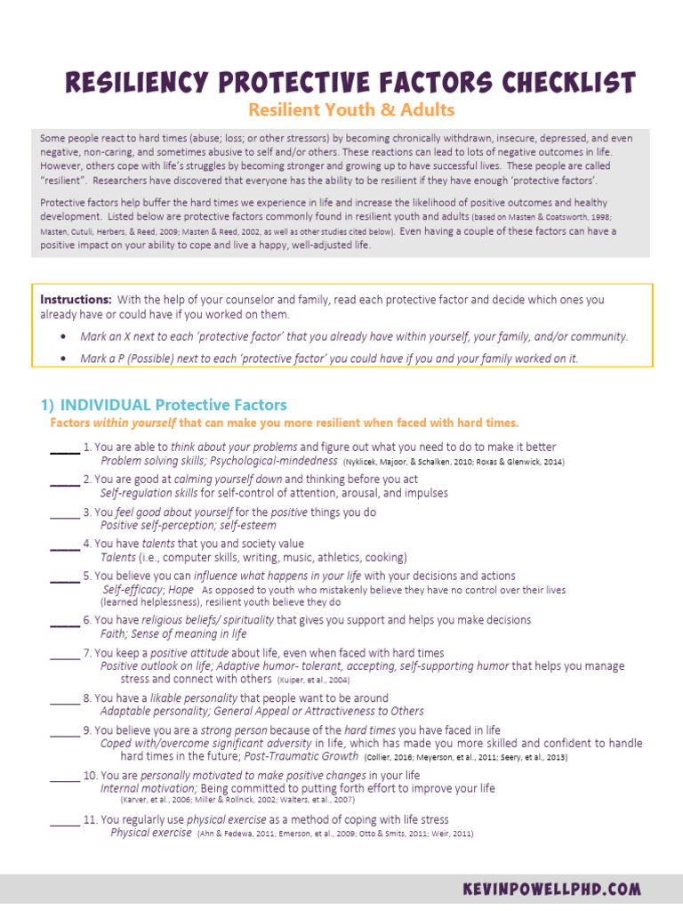 Resiliency Protective Factors Checklist | PDF | Psychological ...