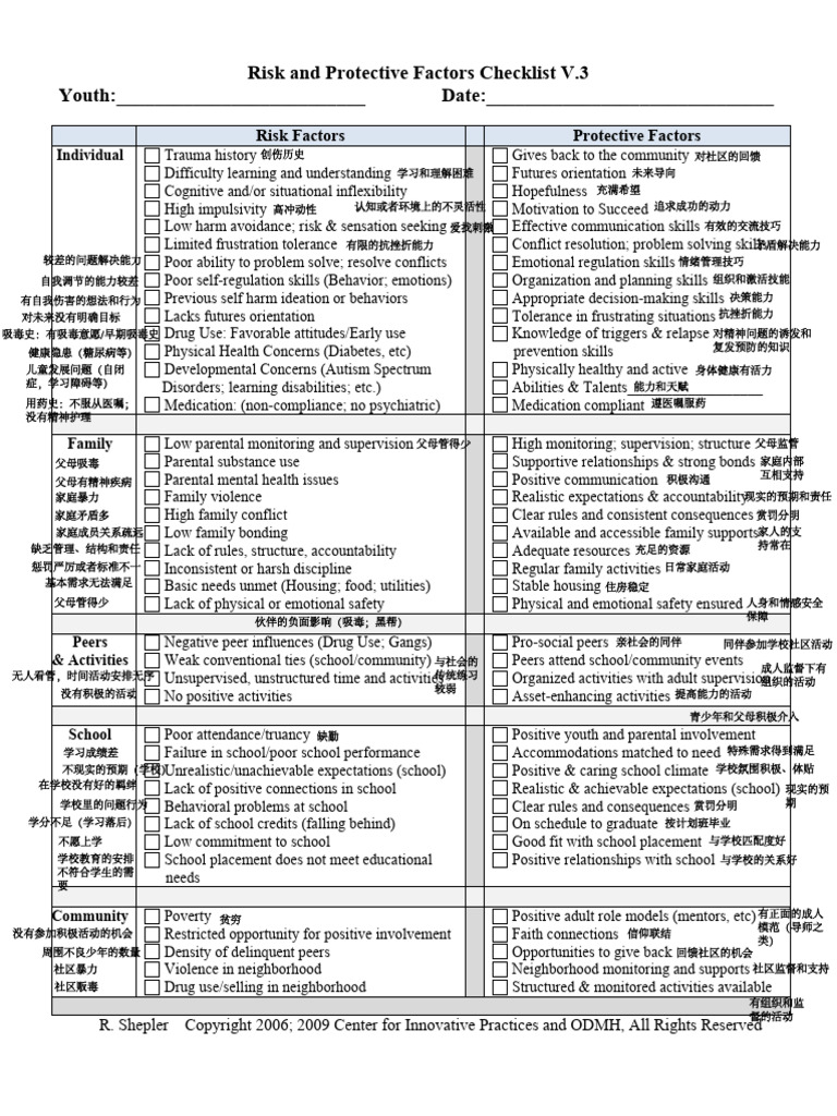 Risk and Protective Factors Checklist | PDF | Mental Disorder ...