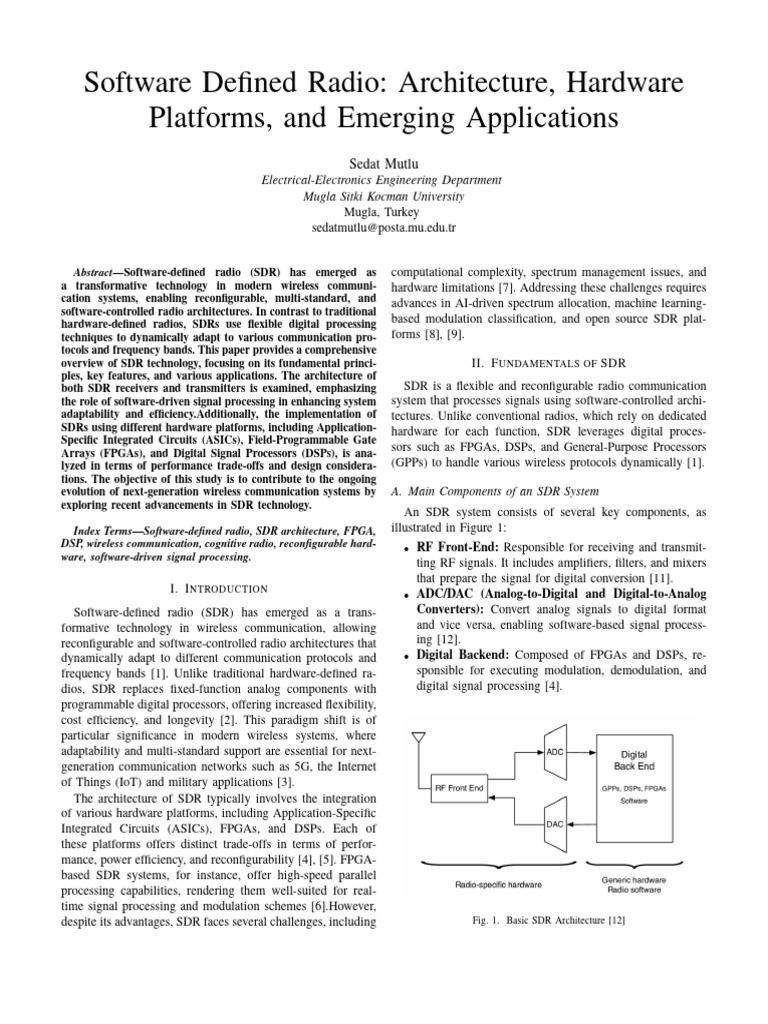 Software Defined Radio: Architecture, Hardware Platforms, and Emerging Applications | PDF ...