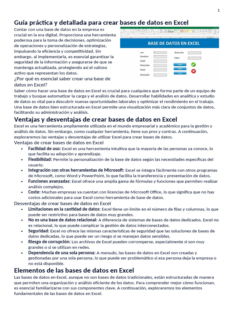Crear Bases de Datos en Excel | PDF | Microsoft Excel | Bases de datos