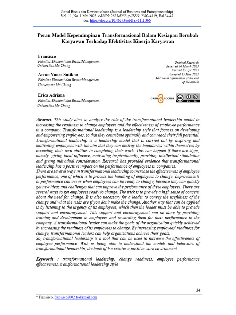 Peran Model Kepemimpinan Transformasional Dalam Kesiapan Berubah ...