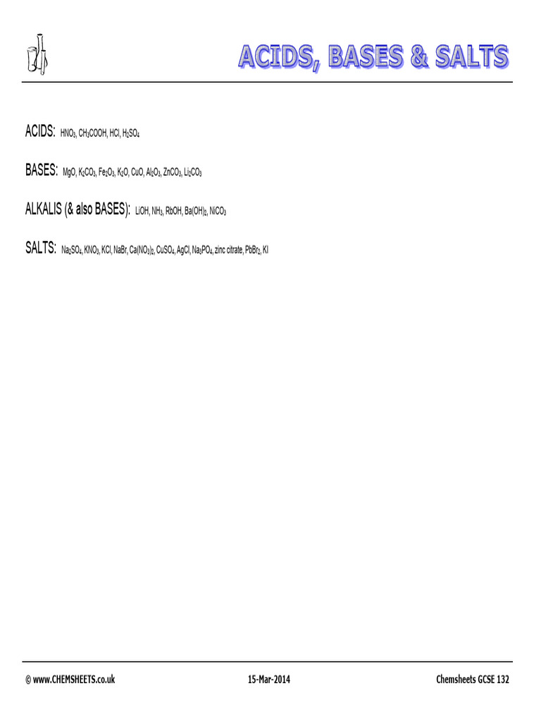 Acids, Bases, and Salts Overview | PDF