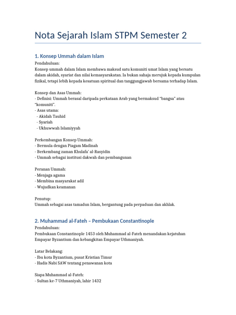 Nota Sejarah STPM Sem2 Lengkap | PDF