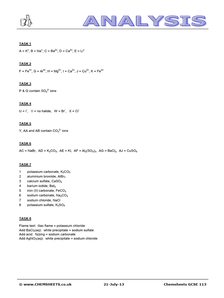 Chemsheets GCSE 113 Analysis ANS | PDF