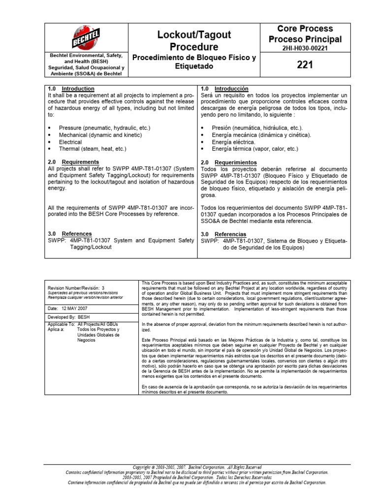 CP-221 Lockout Tagout Procedure | PDF | Naturaleza | Física