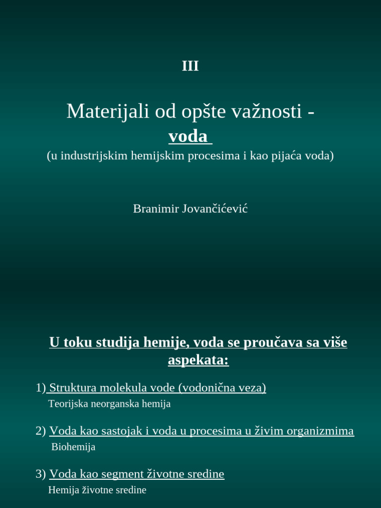 Voda Hemija Neorgnska Organska Industrij | PDF