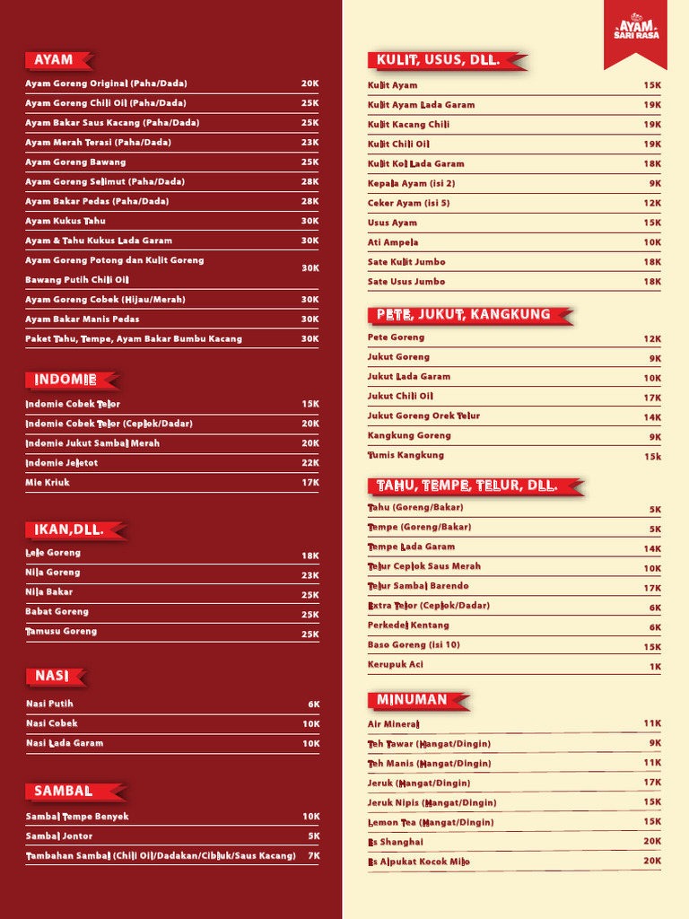 Menu Ayam Sari Rasa Bandung | PDF