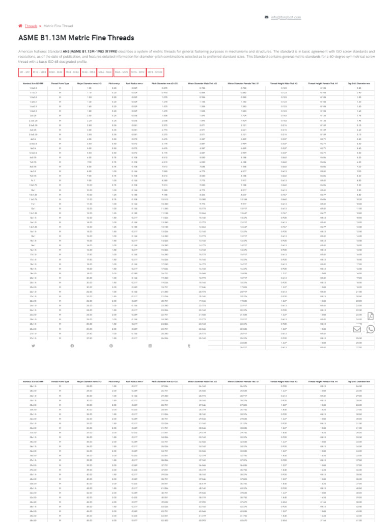 Metric Fine Thread Dimensions & Specifications | PDF | Tools | Cutting ...