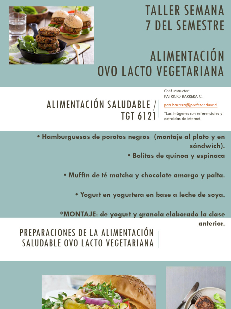 Semana 7 ALIMENTACIÓN SALUDABLE EA2 OVO LACTO VEGE TALLER TGT 6121 | PDF | Mollete | Hamburguesas