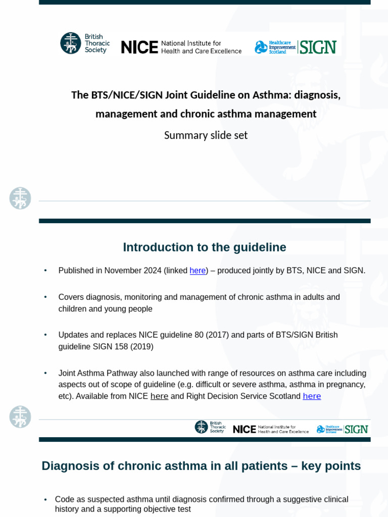 BTS - NICE - SIGN Joint Chronic Asthma Guideline Slide Deck | PDF ...