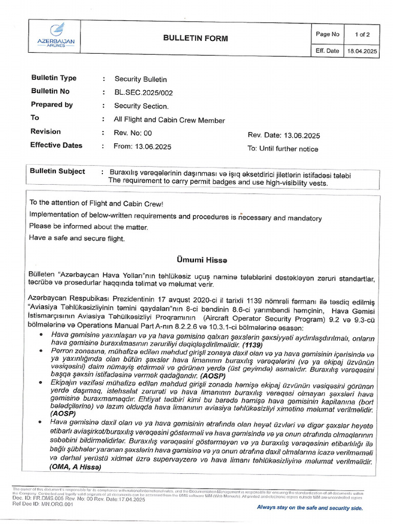 BL - Sec.2025-002 The Requirement To Carry Permit Badges and Use High ...